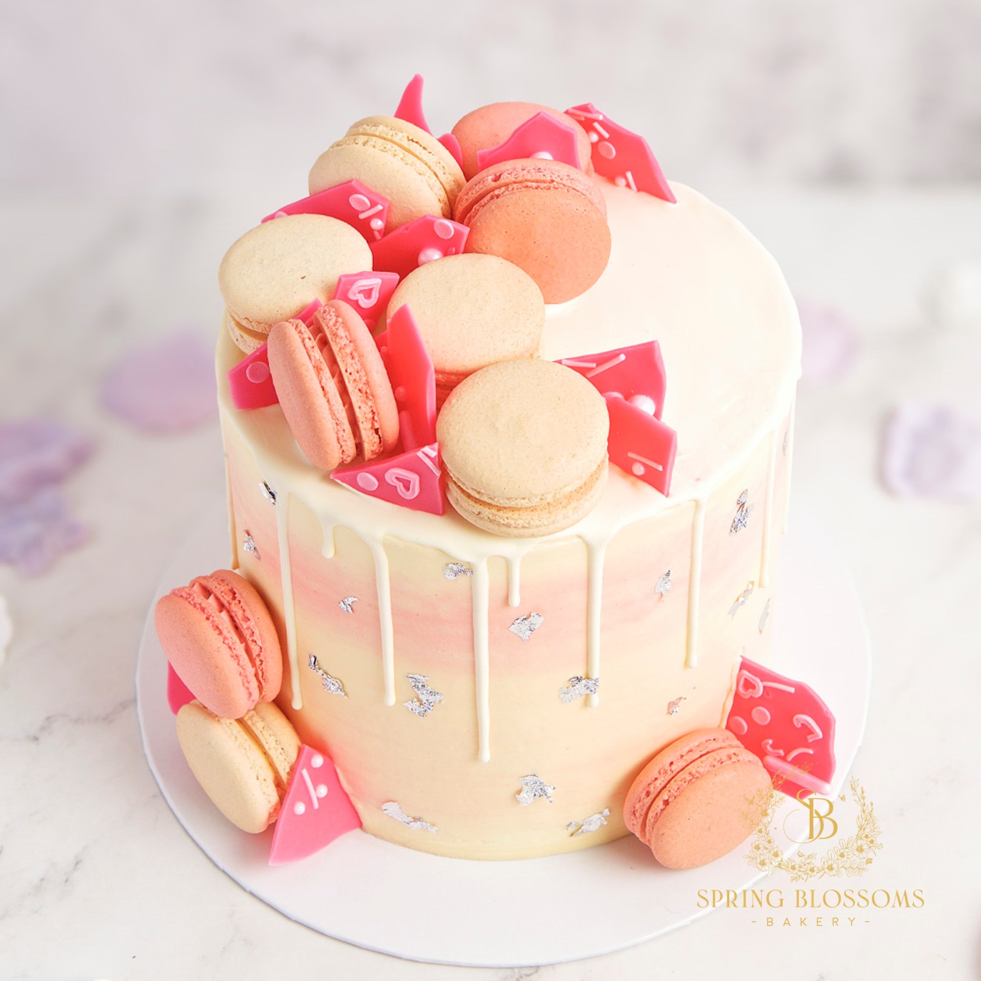 Sparkle Love Macaron Cake - Spring Blossoms Bakery