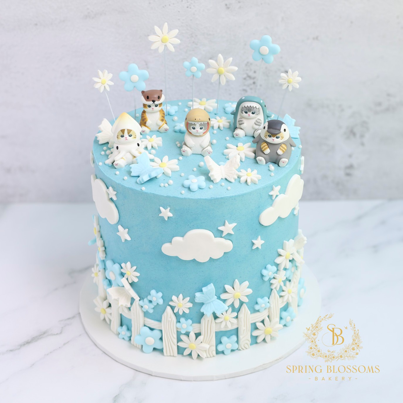 Furry Friends in the Sky Mofusand Cake - Spring Blossoms Bakery